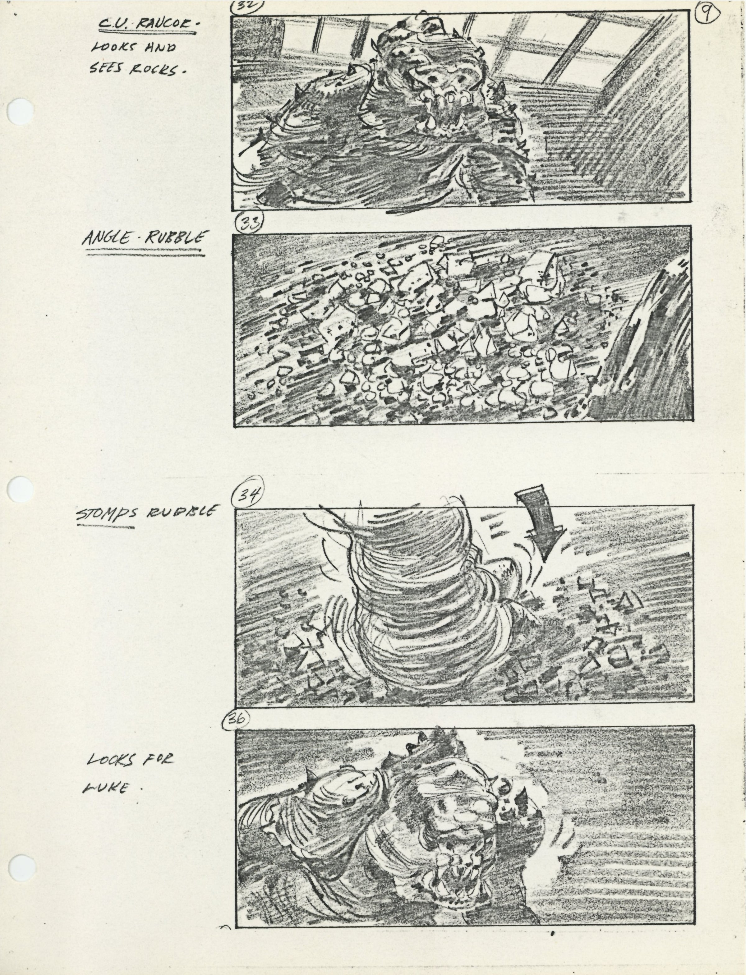 Return of the Jedi Preliminary Storyboard: Rancor Pit Sequence 32-36 ...