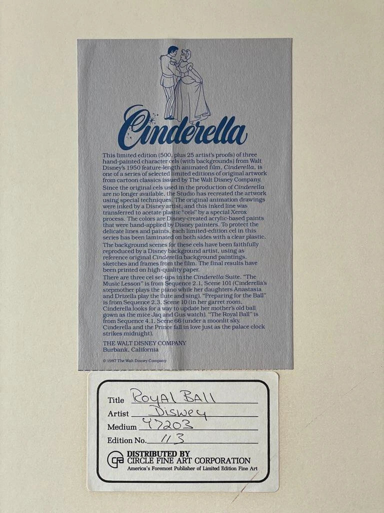 Cinderella and the Prince: Limited Edition Hand-Painted Cel (Framed ...